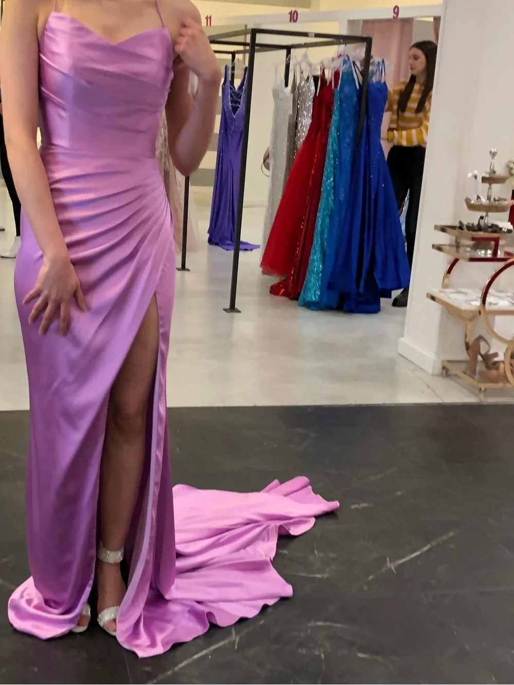 Dresses | Lilac Satin Evening Gown With Spaghetti Straps | Poshmark